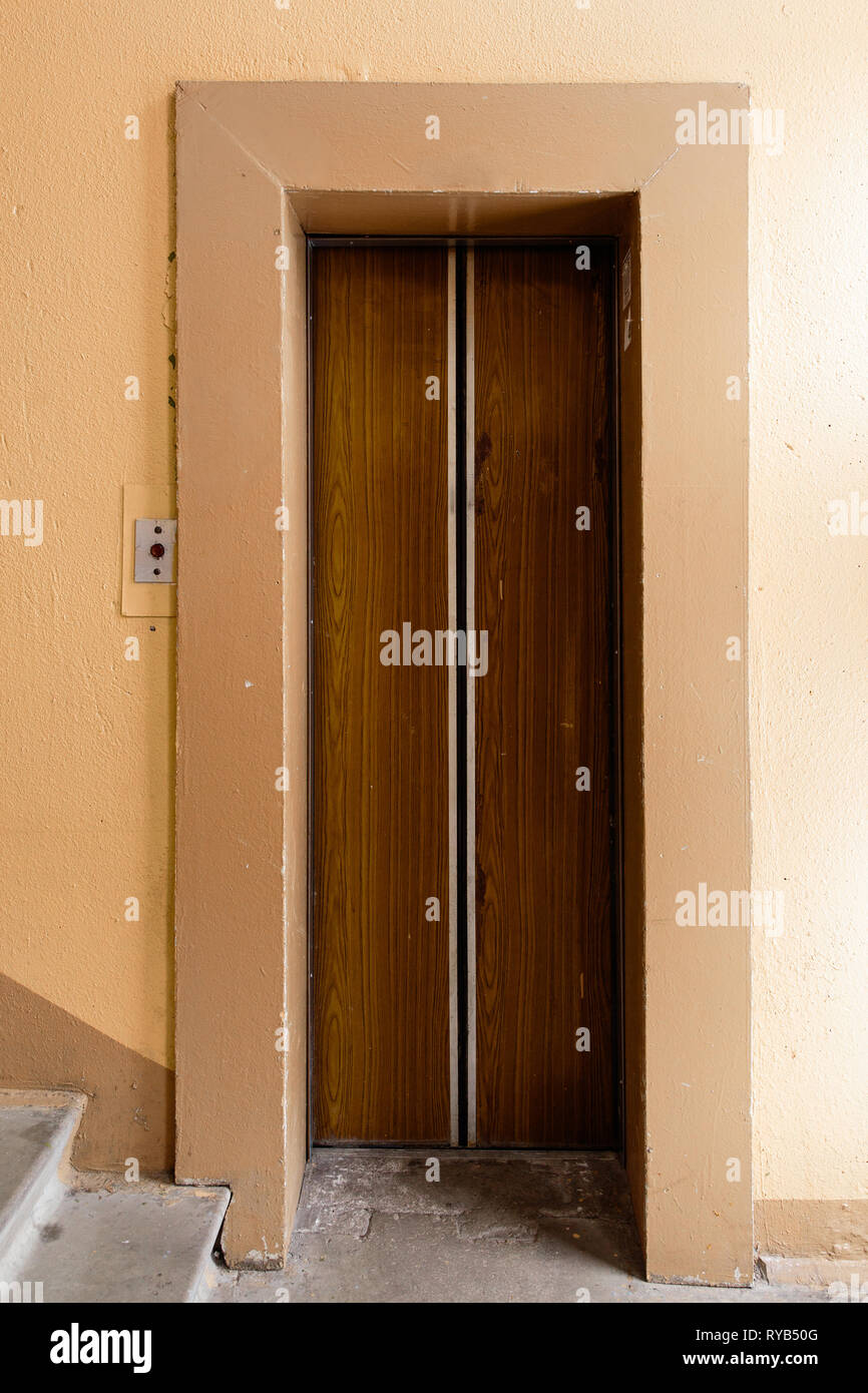 Old elevator with grungy pattern in a soviet building in post-soviet ...