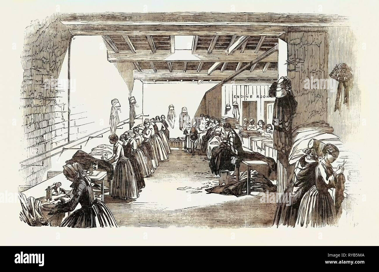 Steam Sewing-Machines 1854. A View of a Portion of the Machine-Room in ...