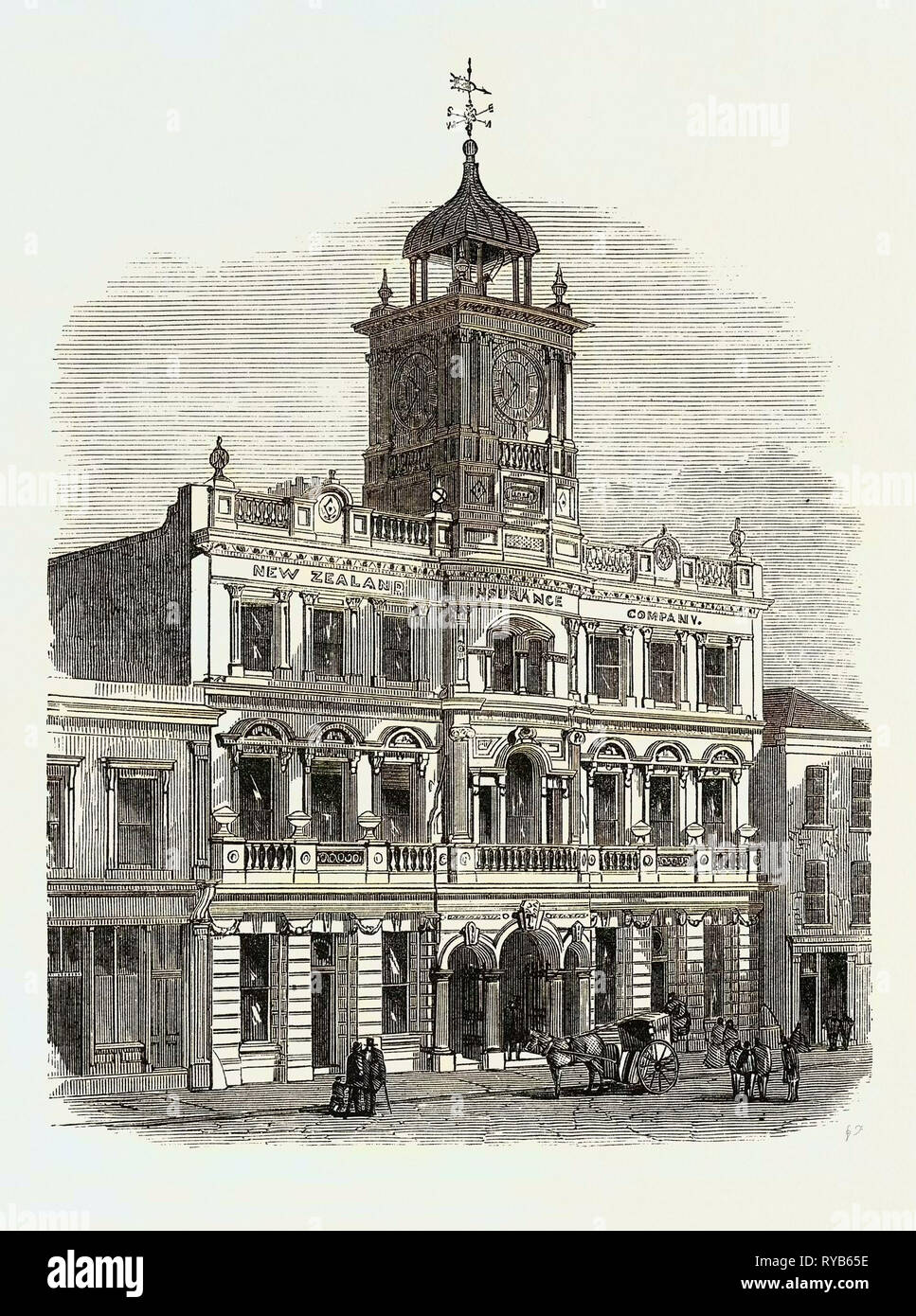 New Zealand Insurance Office, Queen Street, Auckland, 1873 Stock Photo ...