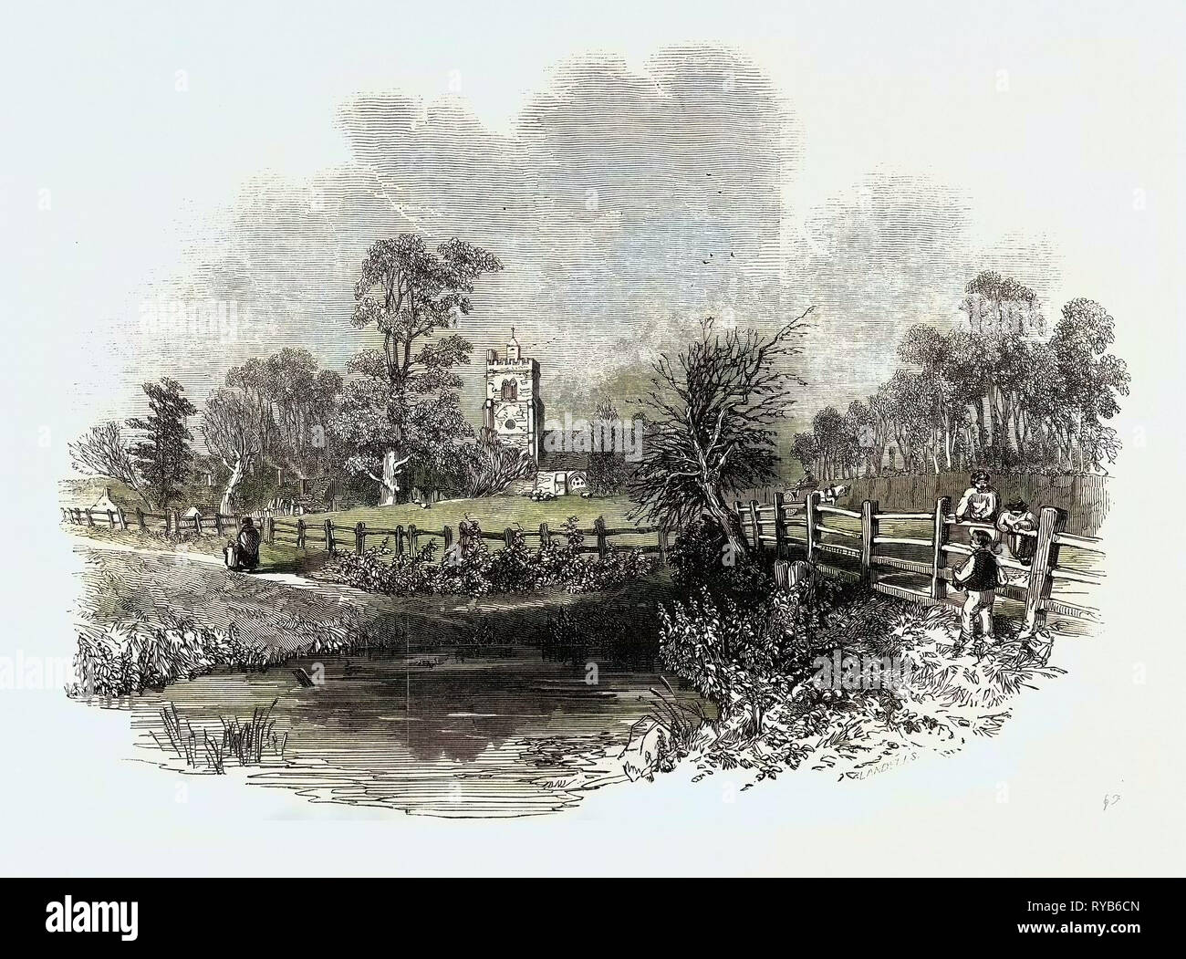 Hatfield Church, from the London Road, 1846 Stock Photo - Alamy