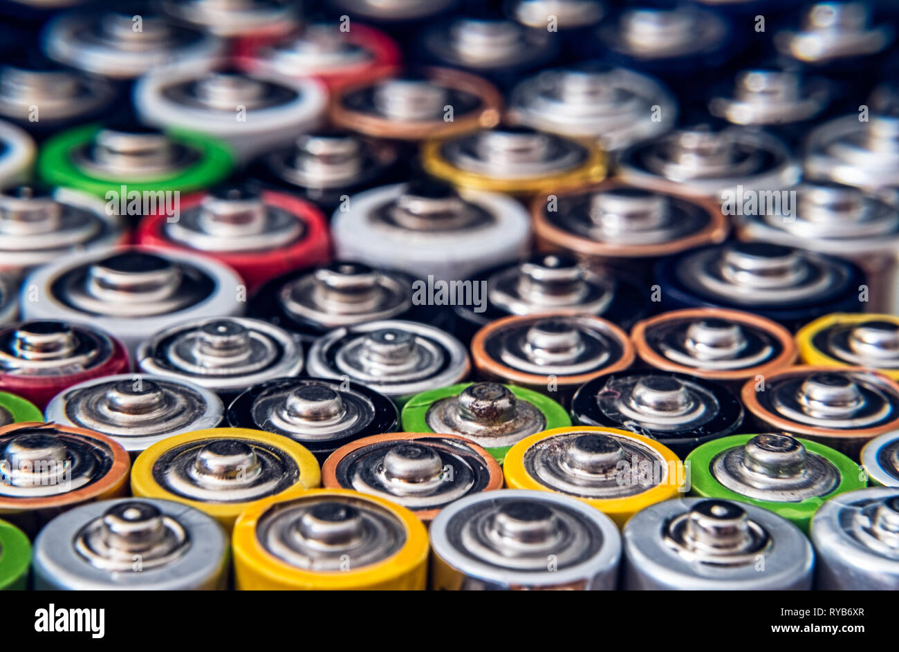 used disposable drain batteries of various size Stock Photo - Alamy