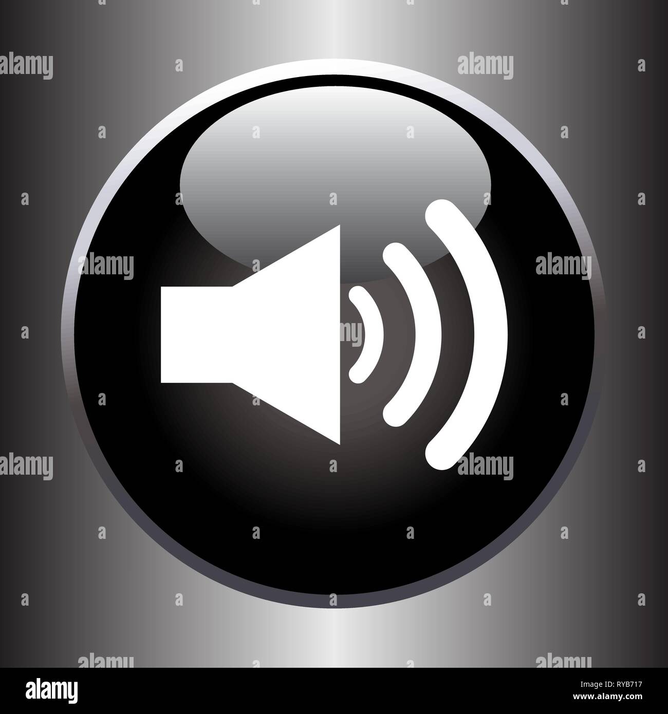 Speaker volume icon on black glass button. Vector illustration Stock ...