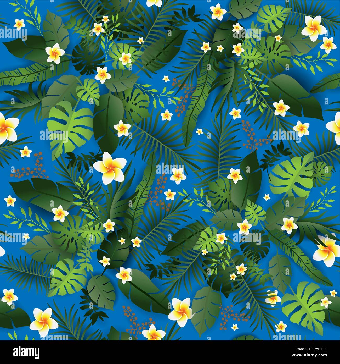 Seamless Pattern Exotic Floral Background. Tropical Flowers and Leaves ...