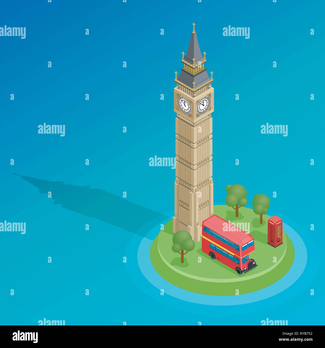 London. Set of detailed isometric vector. Big Ben, double decker bus ...