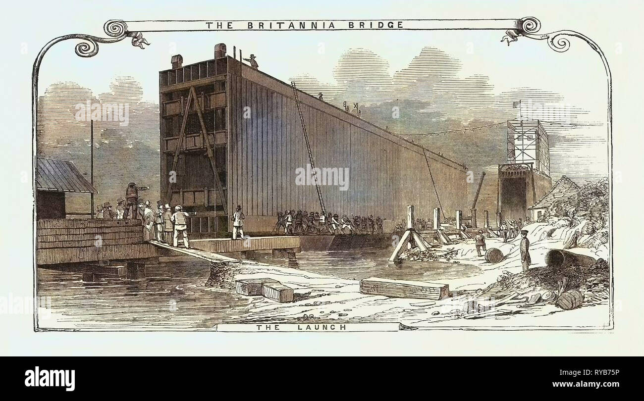 The Britannia Bridge: The Launch, 1849 Stock Photo - Alamy