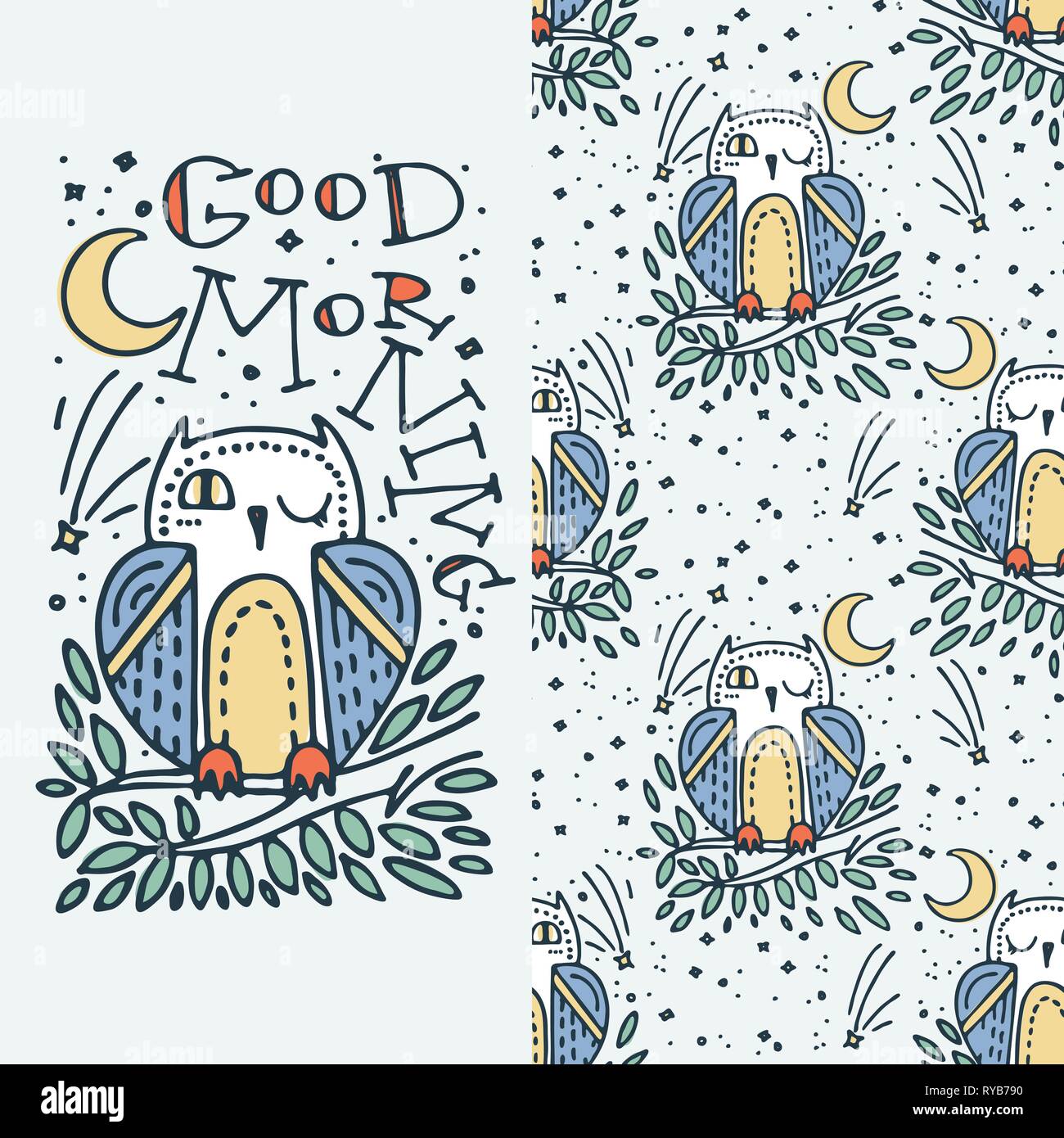 Good morning. Set of seamless cute childish pattern and doodle cut ...