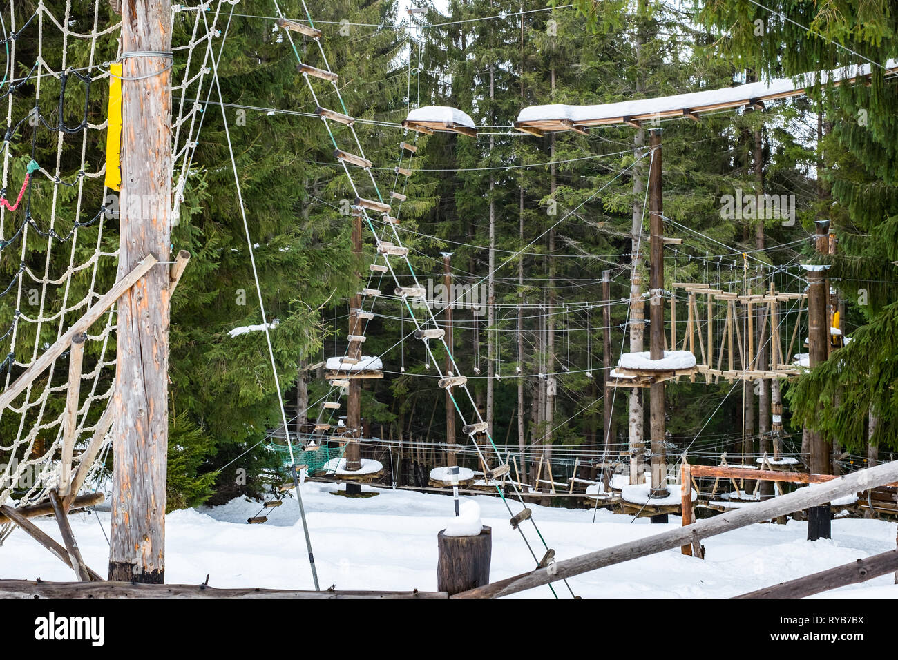 forest adventure park covered with snow Stock Photo - Alamy
