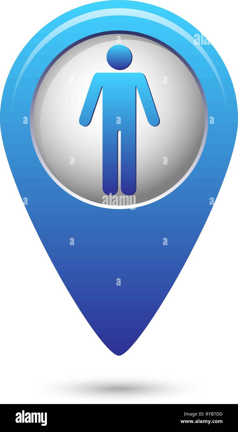 Blue map pointer with standing human icon. Vector illustration Stock ...