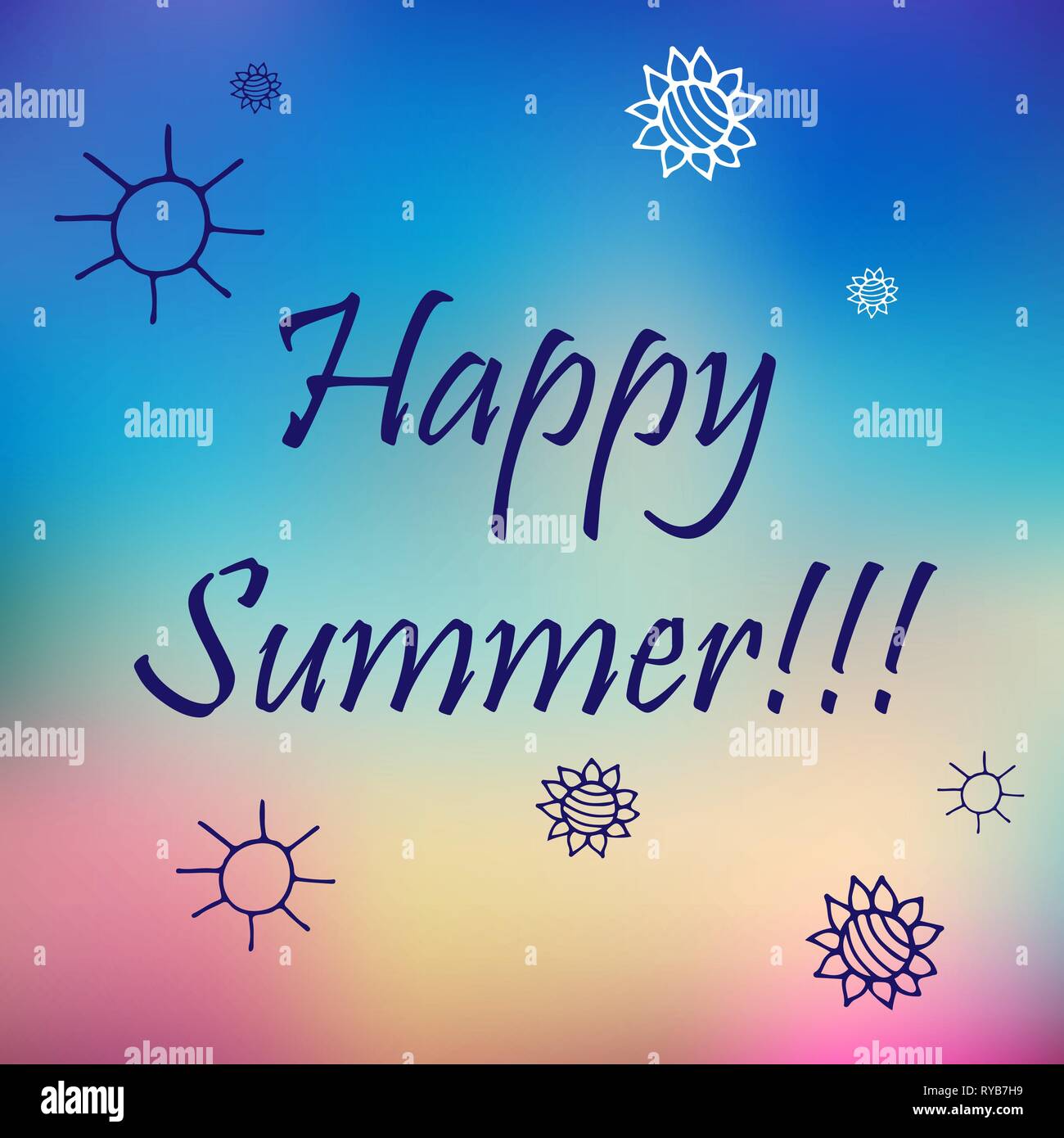 Happy summer. Poster on blue mesh background. Vector illustration Stock ...