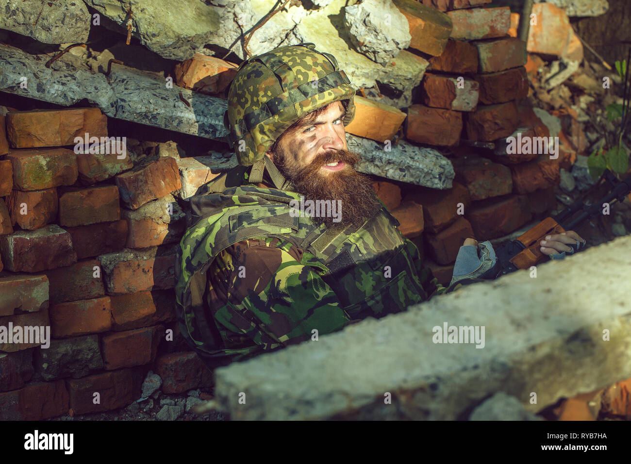 Soldier with angry face Stock Photo - Alamy