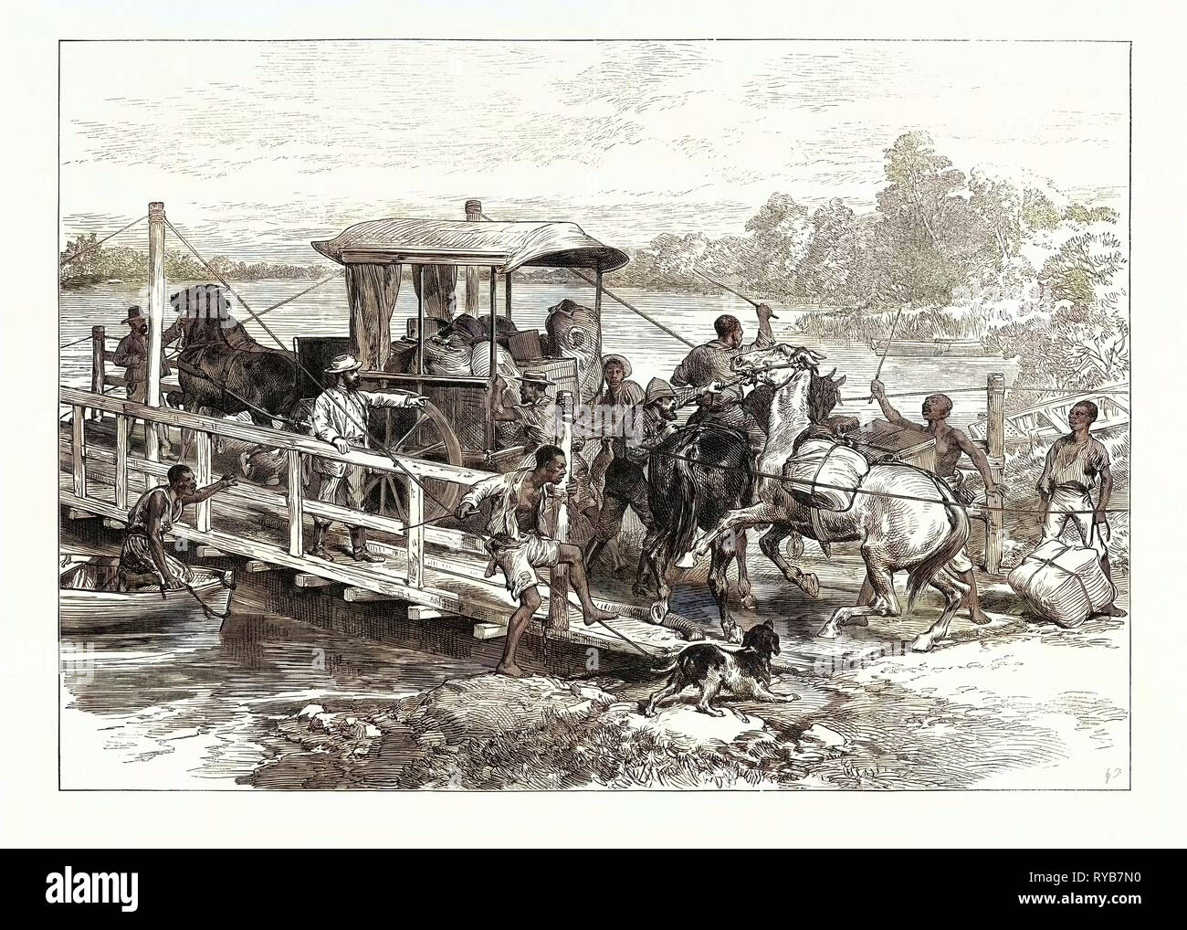 Pontoon Over Vaal River, Klipdrift, South African Diamond Fields, on ...