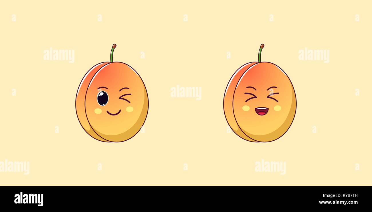 Cute Kawaii Apricot, Cartoon Ripe Fruit. Vector illustration of Cartoon ...