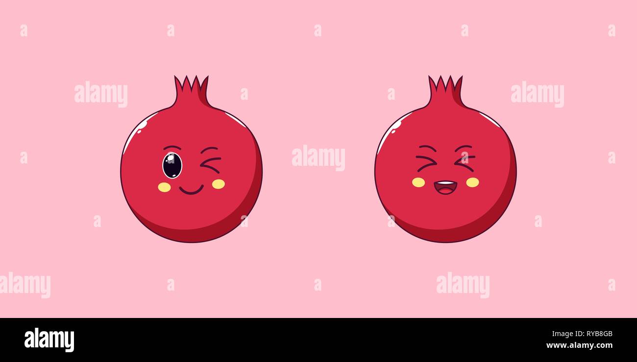 Cute Kawaii Garnet, Cartoon Ripe Fruit. Vector illustration of Cartoon ...