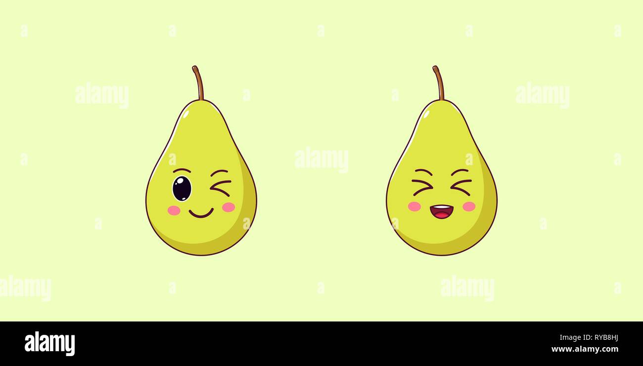Cute Kawaii Pear, Cartoon Ripe Fruit. Vector illustration of Cartoon ...