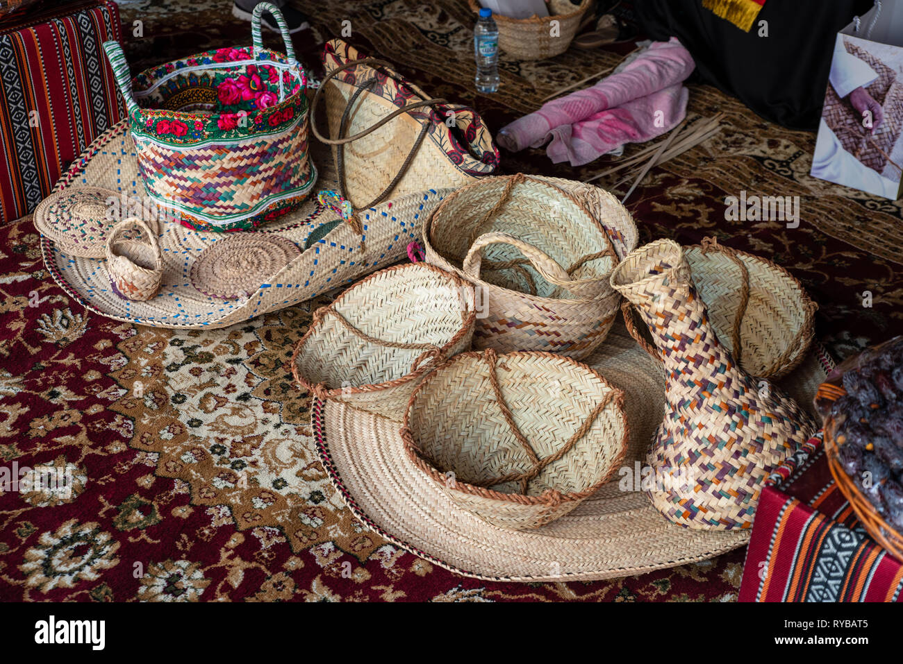 November 28, 2018 - Abu Dhabi, UAE: Close up of hand made baskets and ...