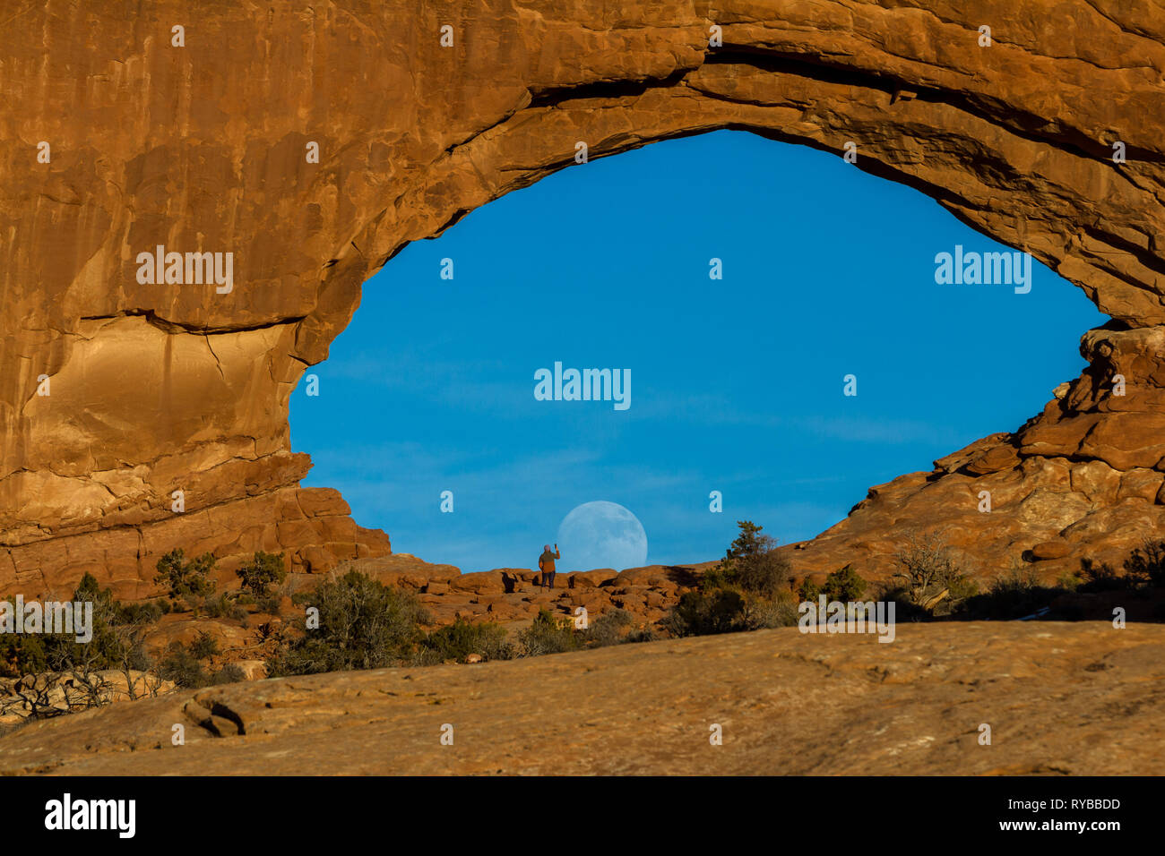 Beautiful view of the full moon rising thru north window in Arches ...