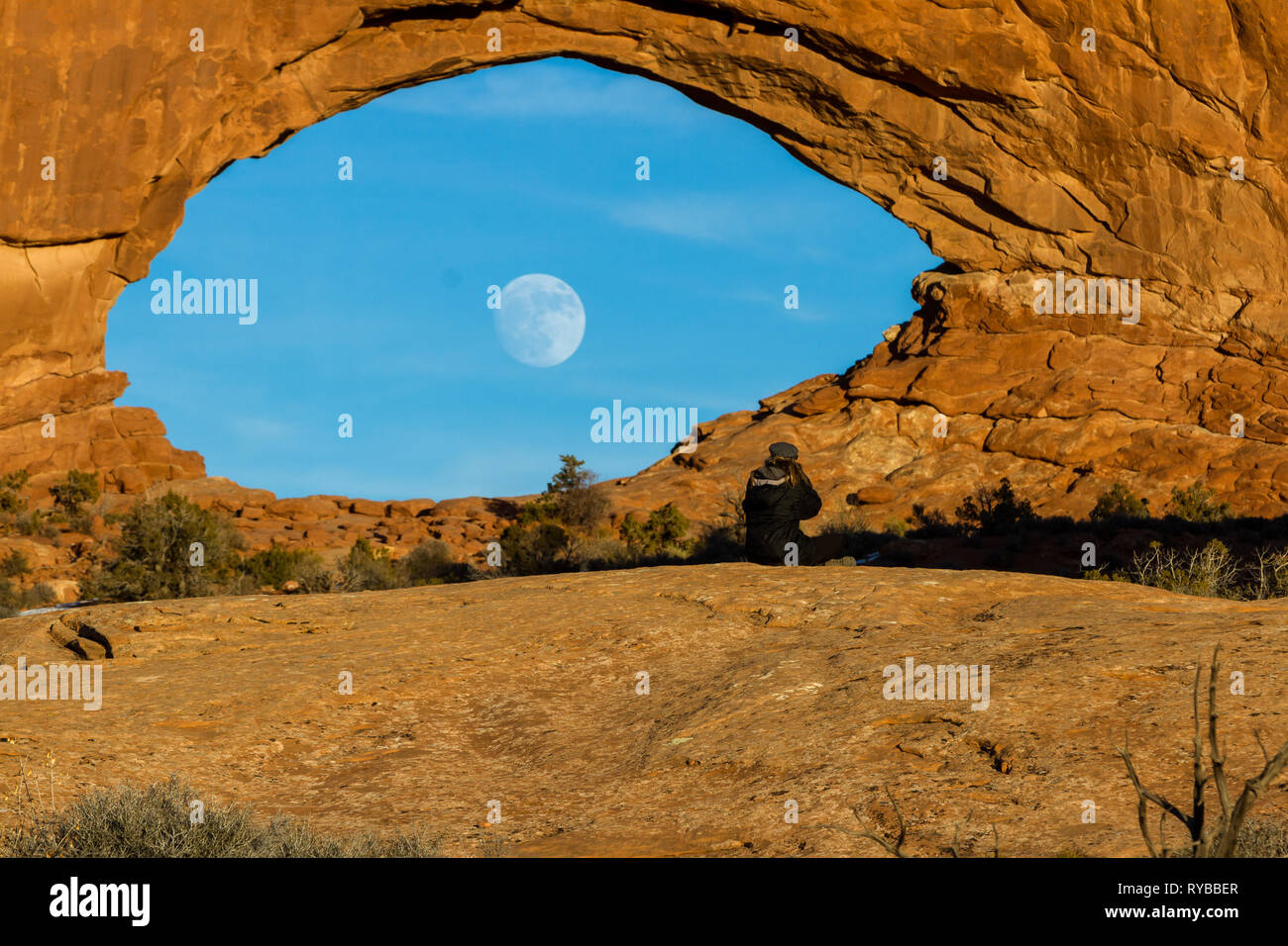 Beautiful view of the full moon rising thru north window in Arches ...