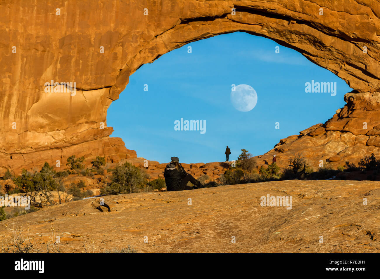Beautiful view of the full moon rising thru north window in Arches ...