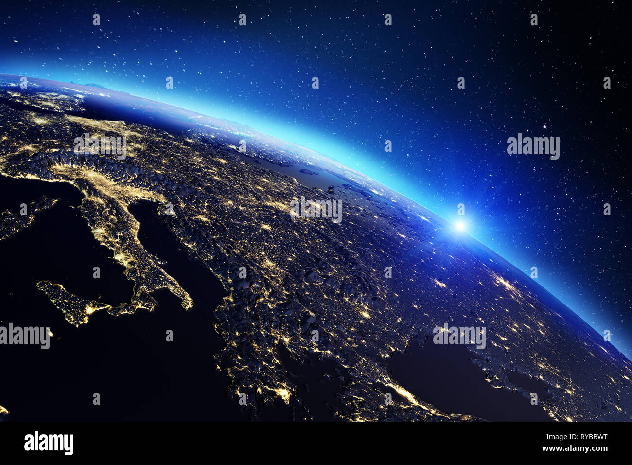 Planet Earth sunrise. 3d rendering Stock Photo - Alamy