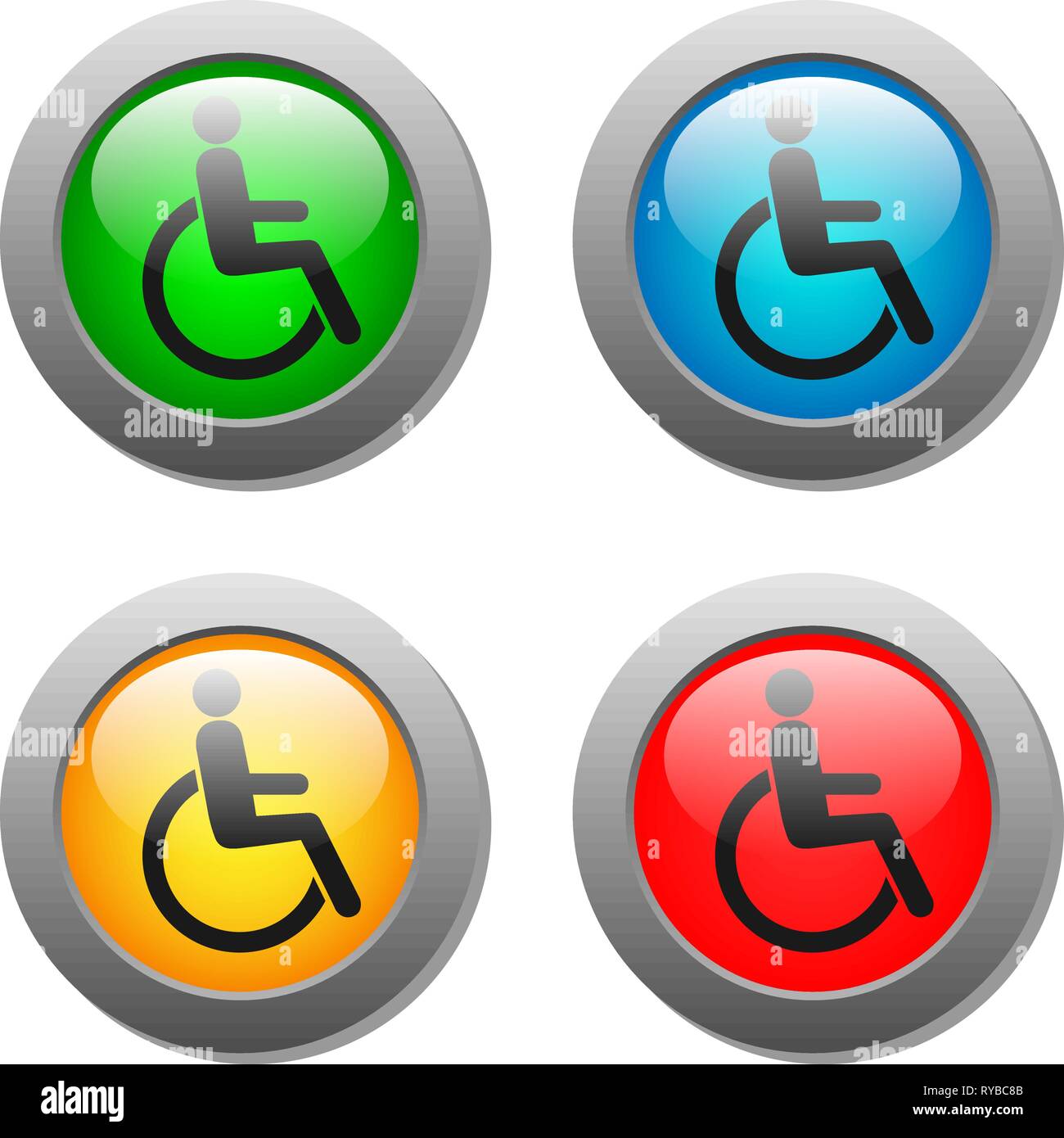 Disabled icon set on glass buttons. Vector illustration Stock Vector ...