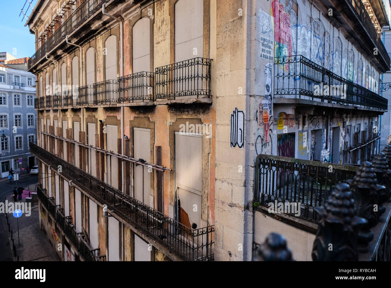 street and empty building, Lisbon, Portugal Stock Photo - Alamy