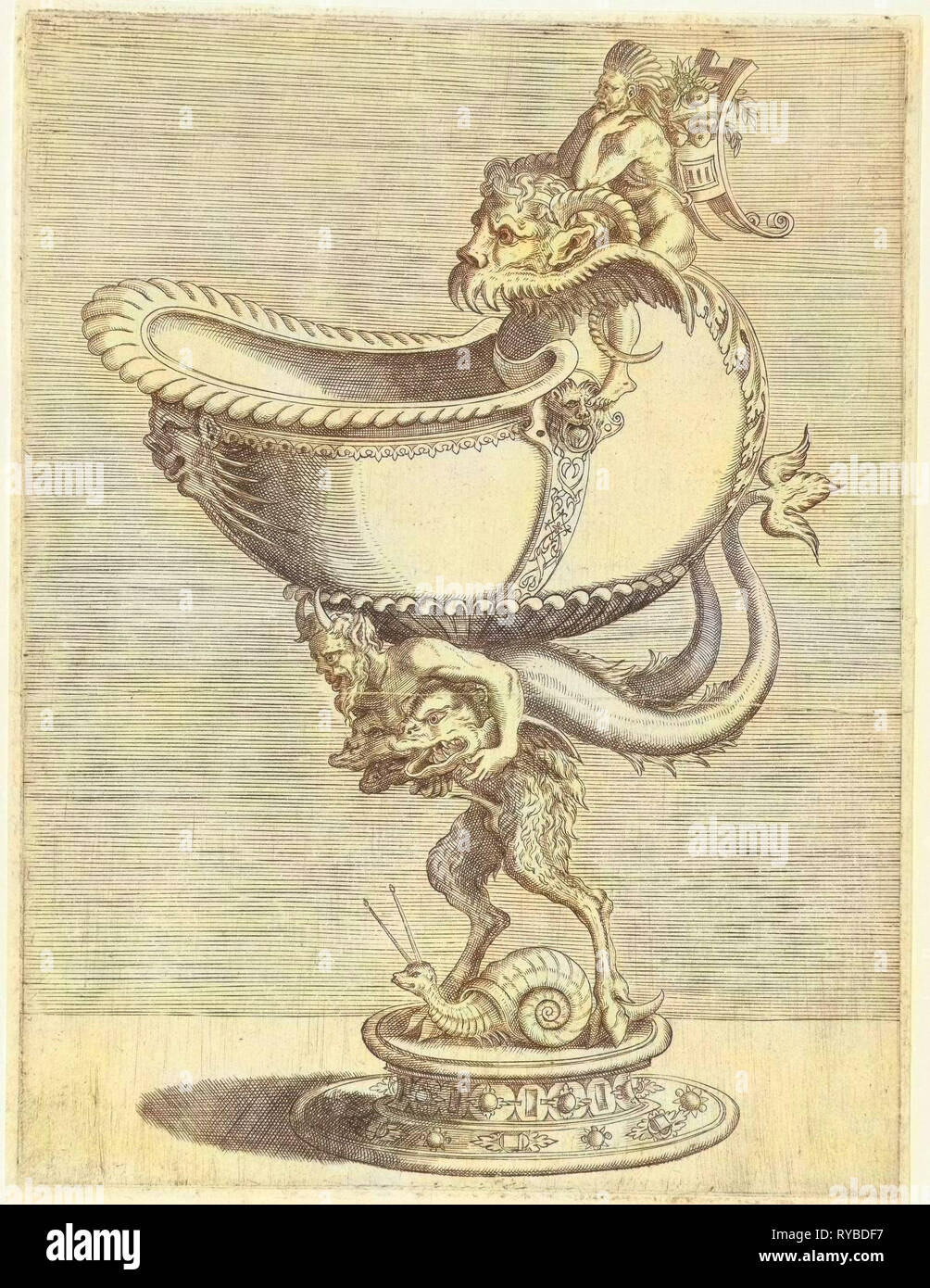 Nautilus Goblet, resting on the back of a satyr, Balthazar van den Bos ...