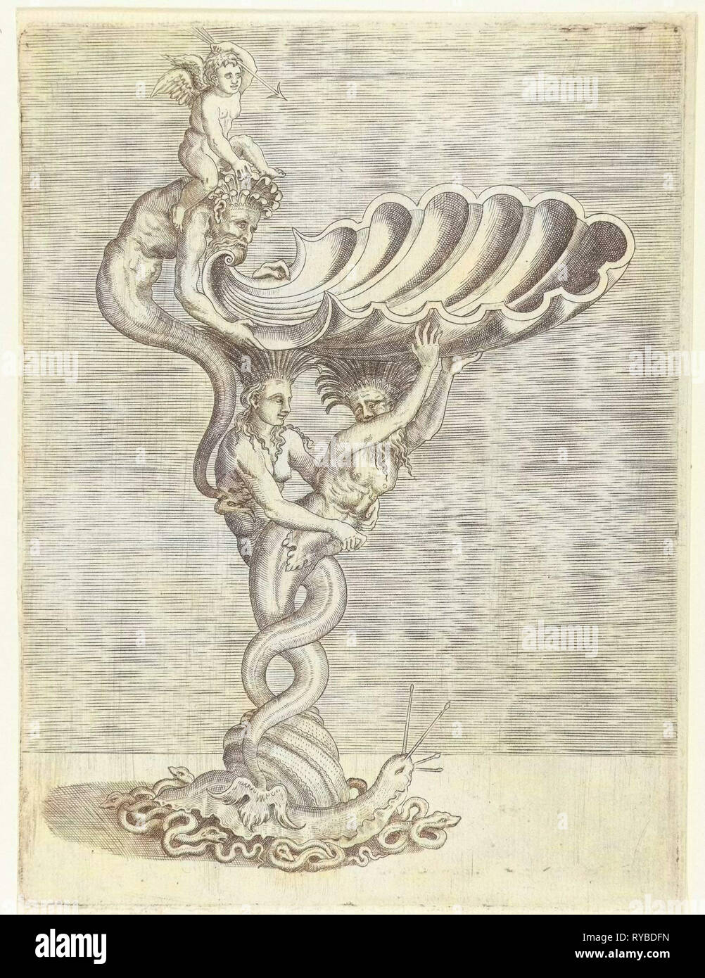 Scale in the form of a shell, supported by a mermaid and a merman ...