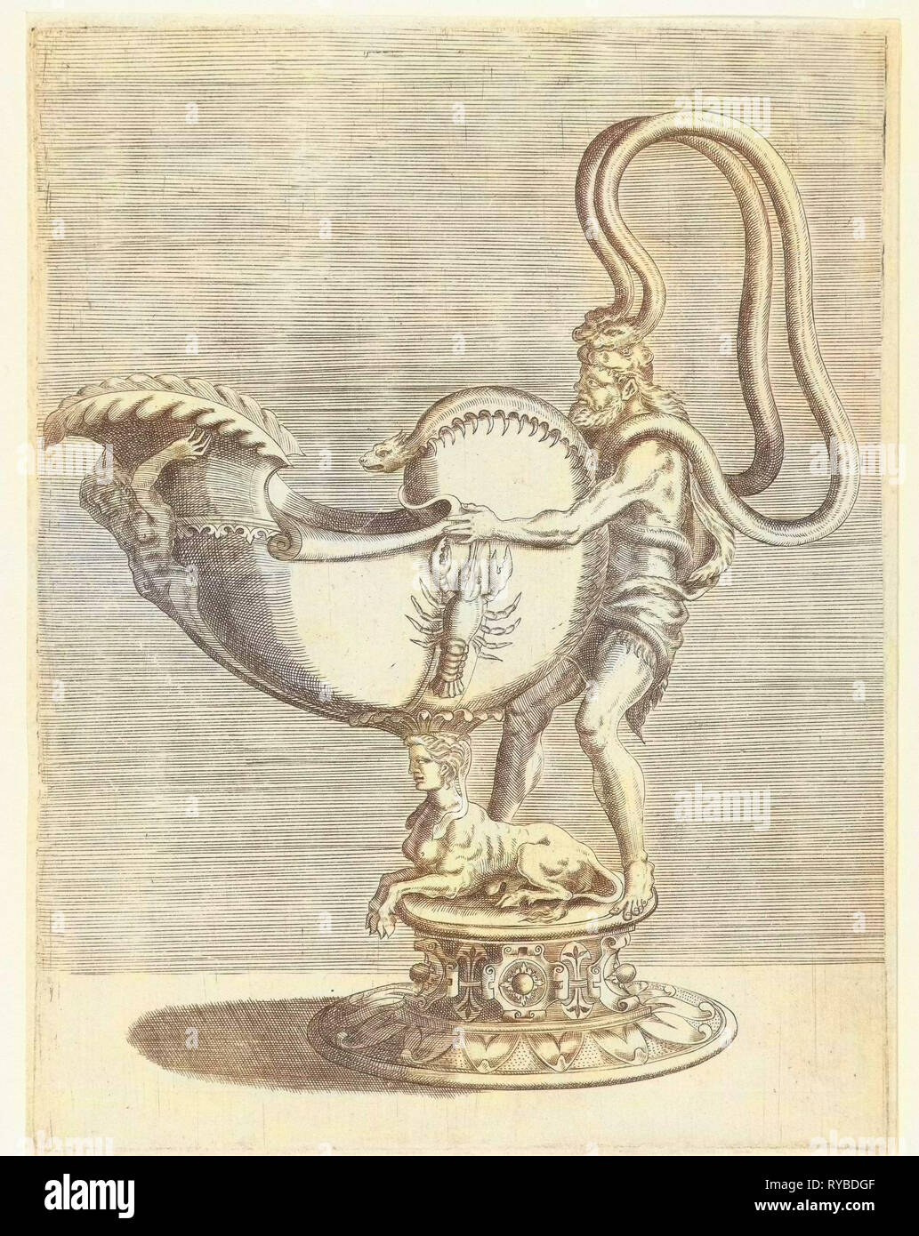 Nautilus Trophy with a lobster on the belly, print maker: Balthazar van ...
