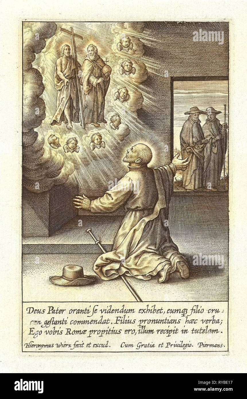 Ignatius Loyola has a Vision of the crucified Christ in God Father, Hieronymus Wierix, 1611 ...