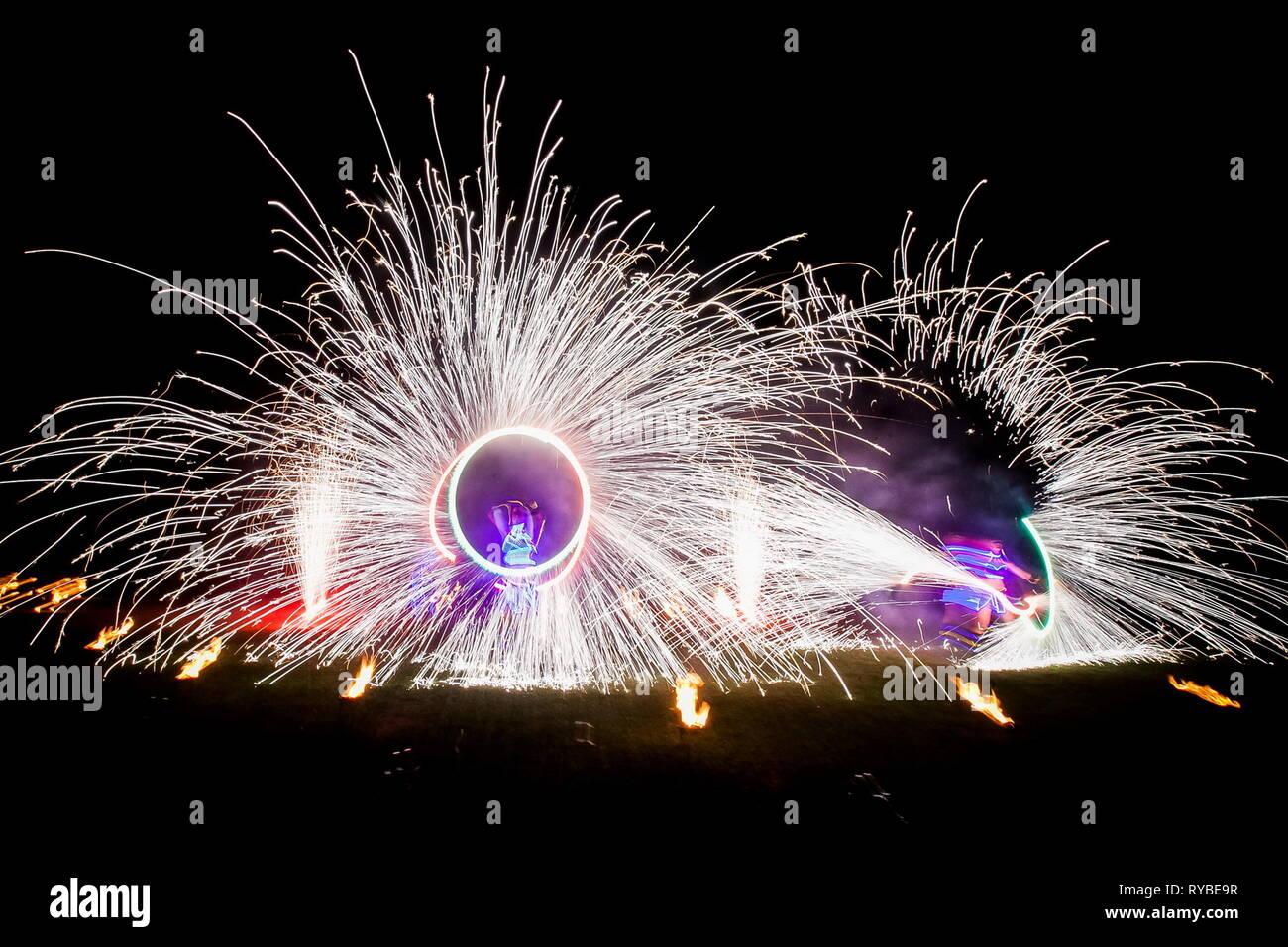 Fire dancers full moon hi-res stock photography and images - Alamy