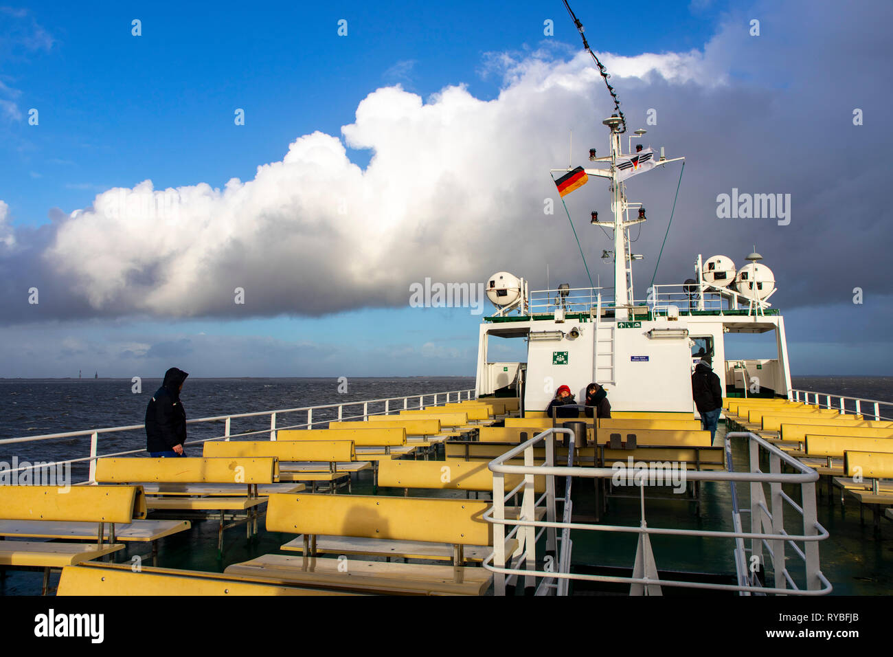Ride on the North Sea ferry from Harlesiel, Ostfriesland, to the island ...