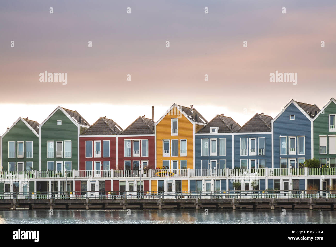 Dutch, modern, colorful vinex architecture style houses at waterside ...