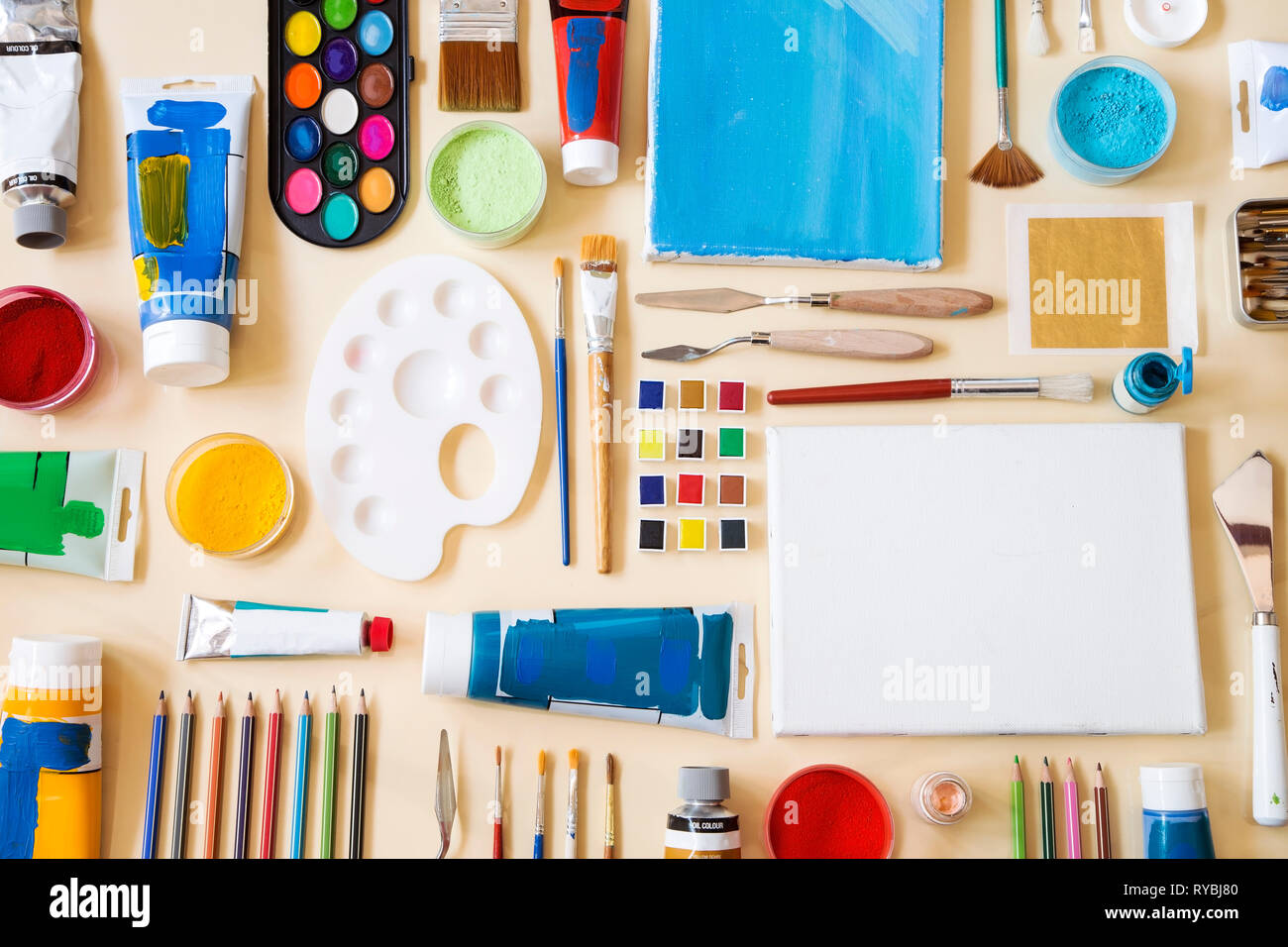 Various painting equipment close up Stock Photo - Alamy