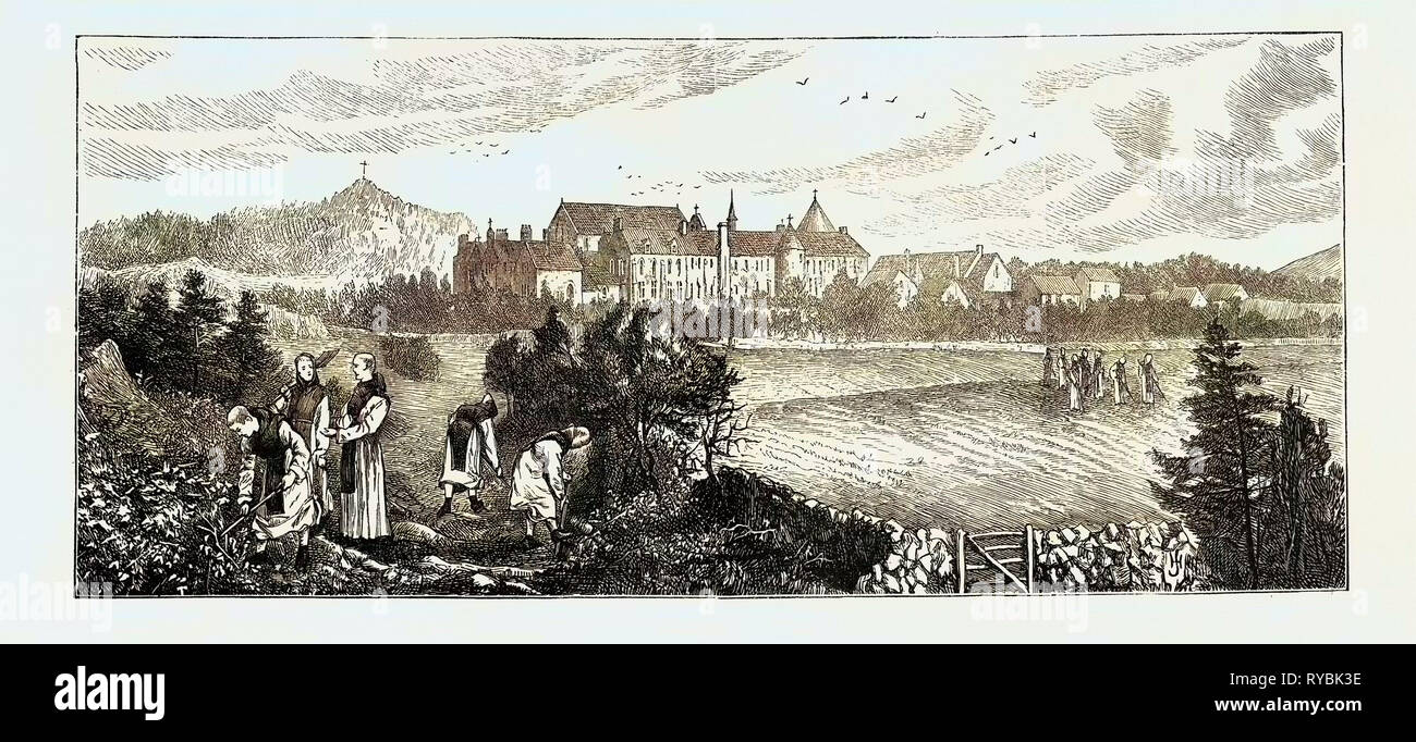 Monastic Life in England: Distant View of the Abbey Stock Photo - Alamy