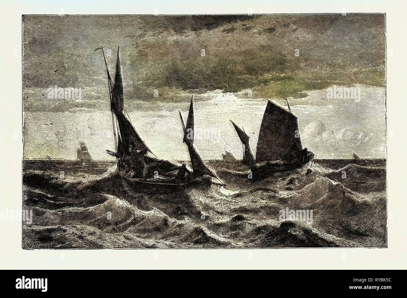 Herring Fishing in the Channel, from the Painting by Theodore Weber ...