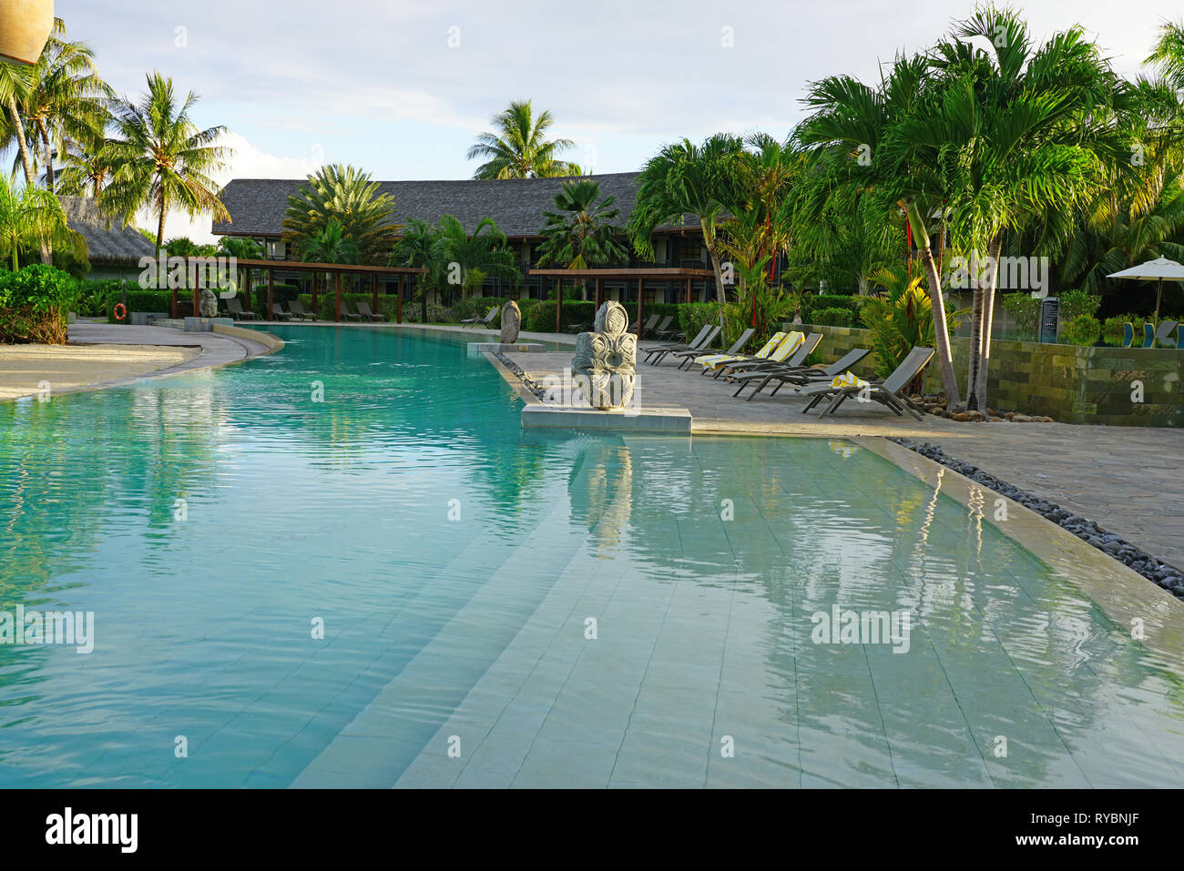 MOOREA, FRENCH POLYNESIA -30 NOV 2018- Sunset view of overwater ...