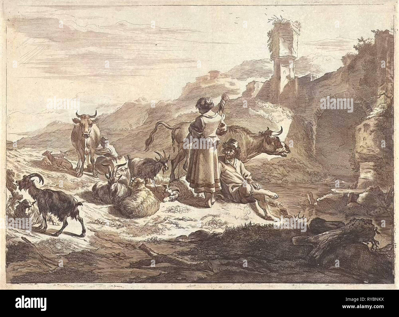 Standing spinster, Cornelis Visscher (II), 1638-1658 Stock Photo - Alamy