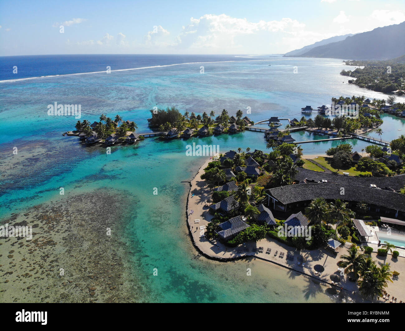 MOOREA, FRENCH POLYNESIA -30 NOV 2018- Aerial view of the ...