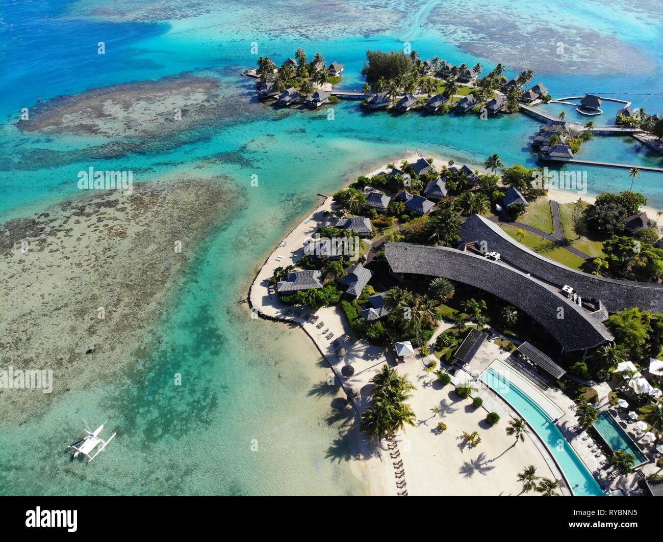 MOOREA, FRENCH POLYNESIA -30 NOV 2018- Aerial view of the ...