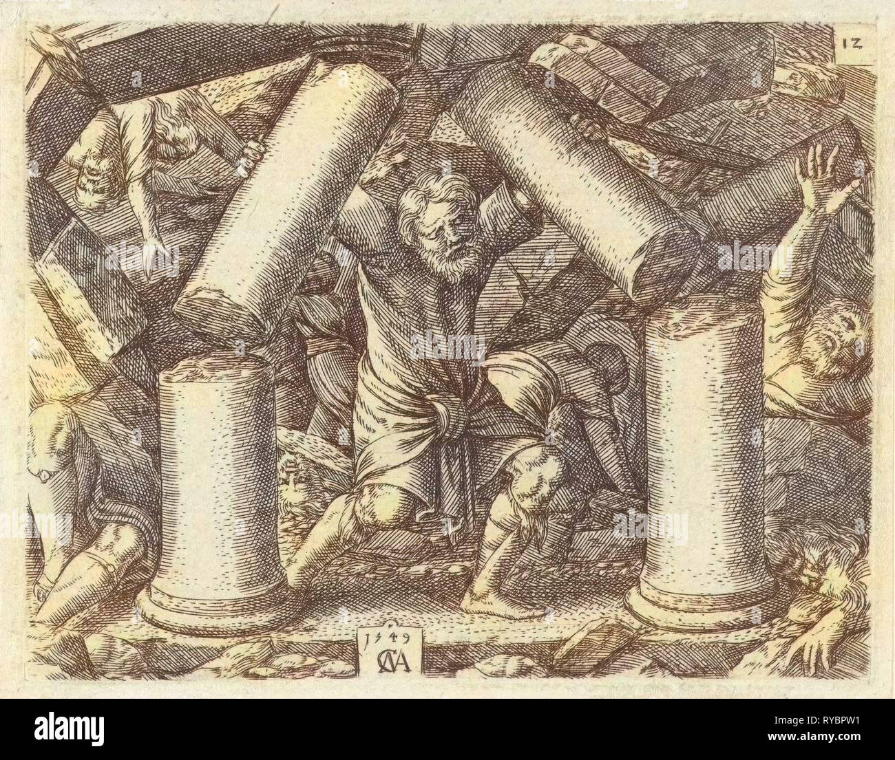 Samson breaks the pillars of the temple hi-res stock photography and ...