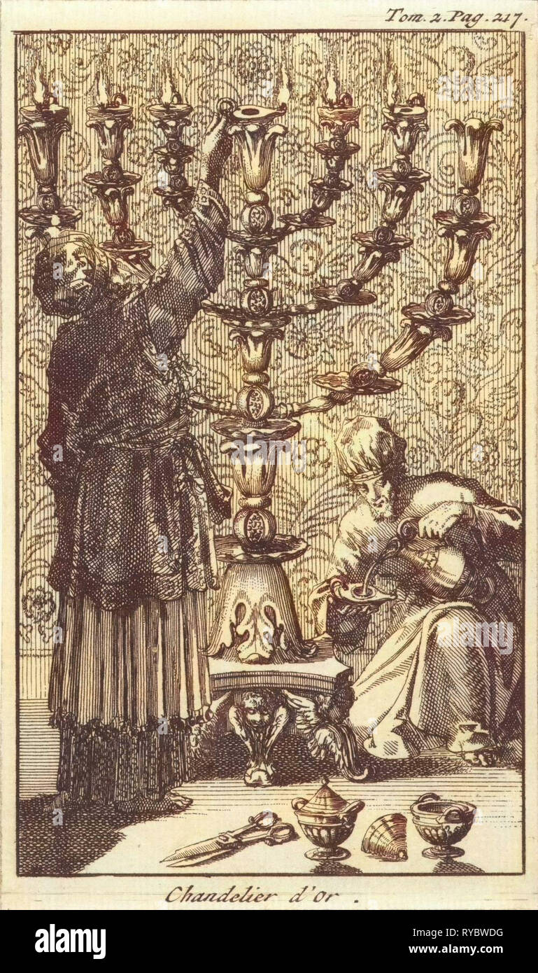 Golden Menorah, candelabrum, print maker: Jan Luyken, Pieter Mortier ...