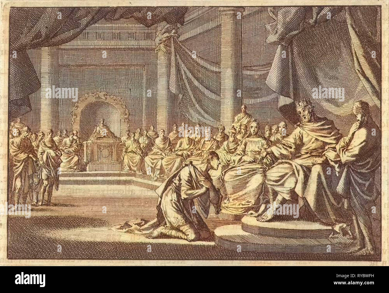During a meeting Antipater kneels before his father Herod, Jan Luyken ...