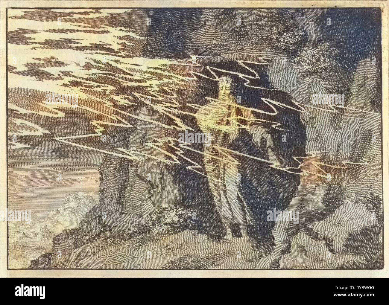 Elia in the cave, Jan Luyken, Pieter Mortier, 1704 Stock Photo - Alamy