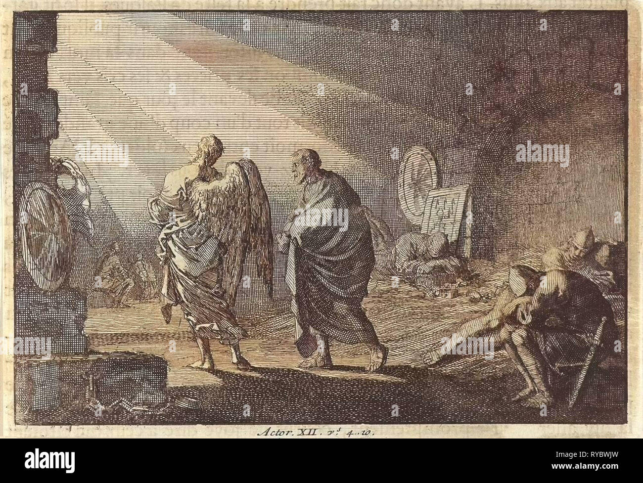 Peter liberated by the angel from prison, Jan Luyken, Pieter Mortier ...