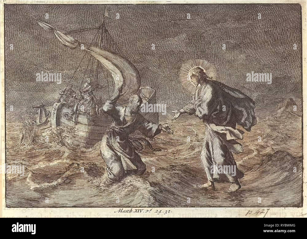 Christ walking on water during a storm on the Sea of Galilee, Jan ...