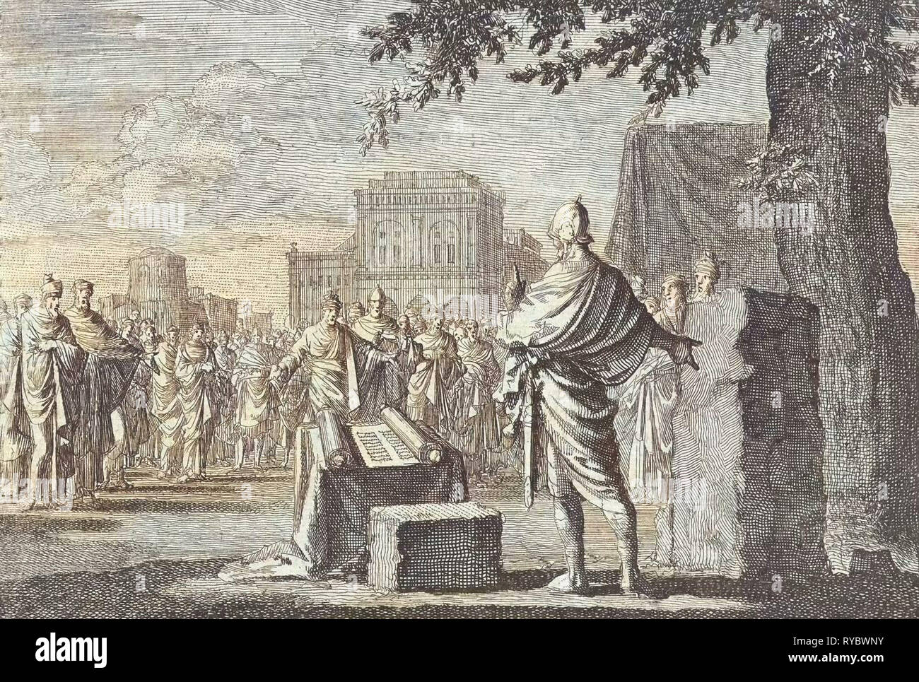 Joshua sets up a memorial, Jan Luyken, Pieter Mortier, 1703-1762 Stock ...