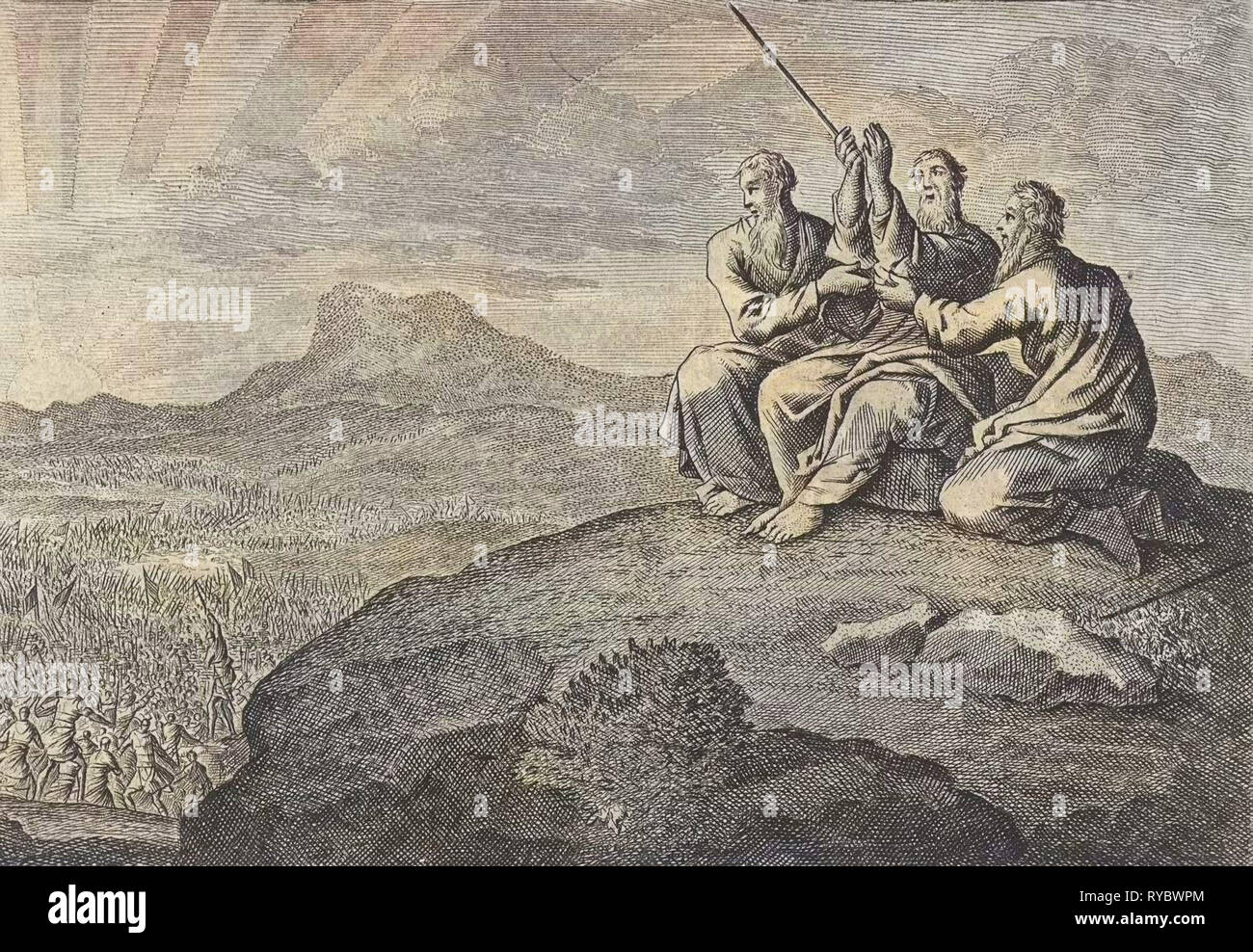 Aaron and Hur strut Moses' hands during the struggle of the people of ...