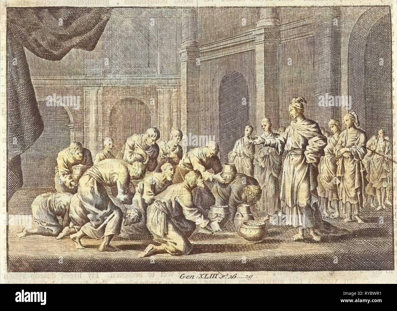 Joseph's brothers kneel before him, Jan Luyken, Pieter Mortier, 1703 ...