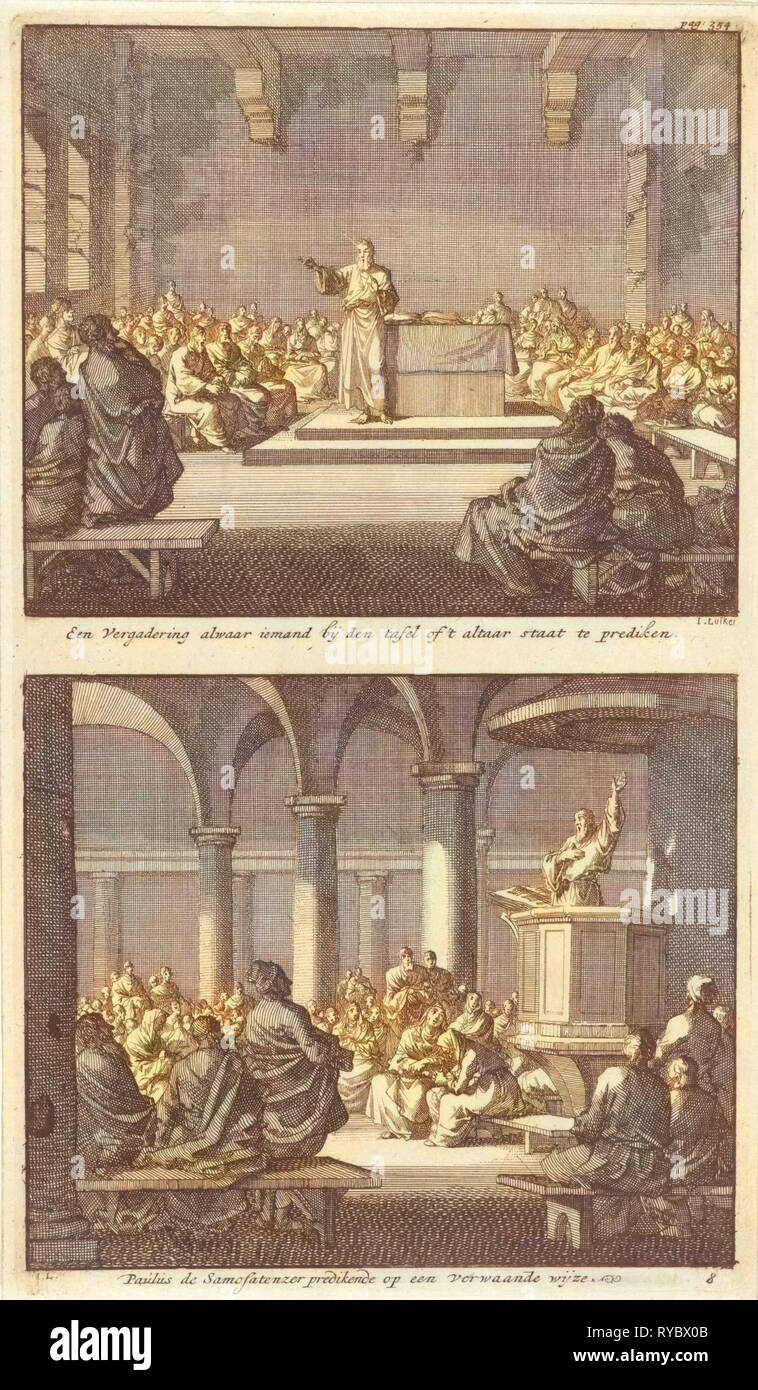 Sermon by a priest at an altar and Paul of Samosata preaching to the ...