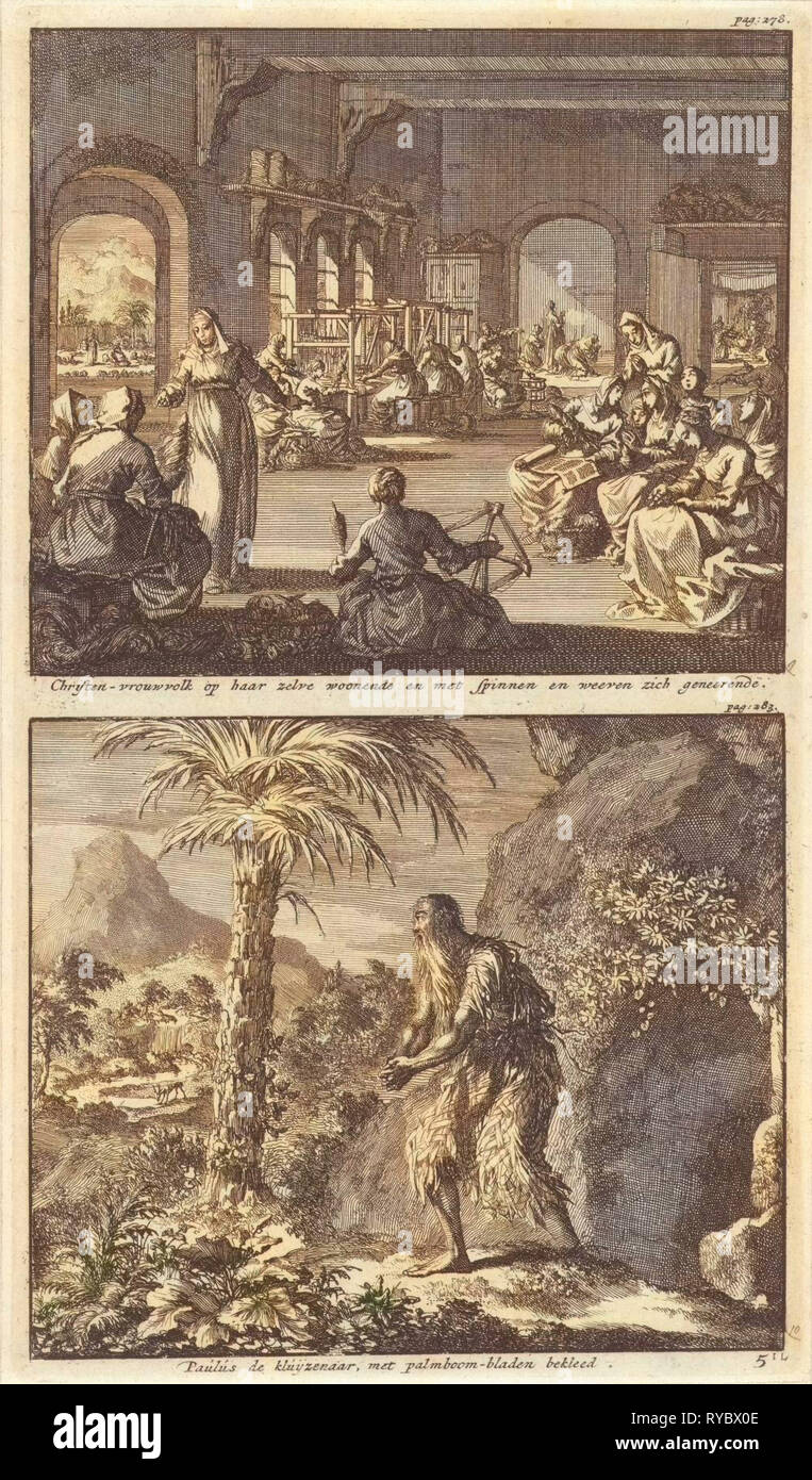 Early Christian community of women working in their monastery and St ...